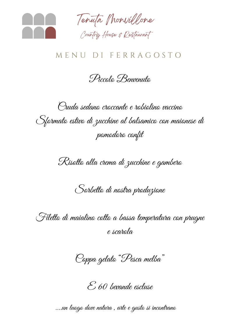 Menu di Ferragosto 2025 - Tenuta Monvillone Country House & Restaurant